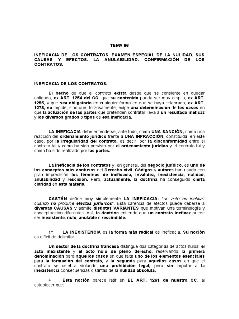 Tema 66 | PDF | Nulo (ley) | Derecho contractual
