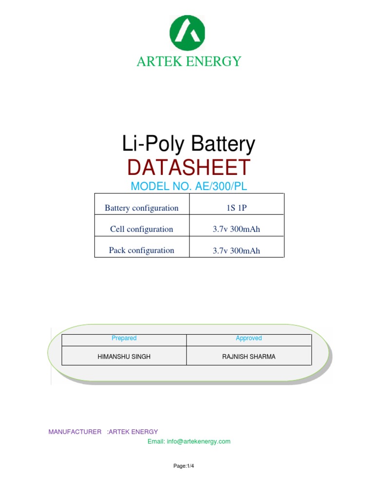 Li-Poly Battery Datasheet AE/300/PL | PDF | Battery Charger | Energy ...