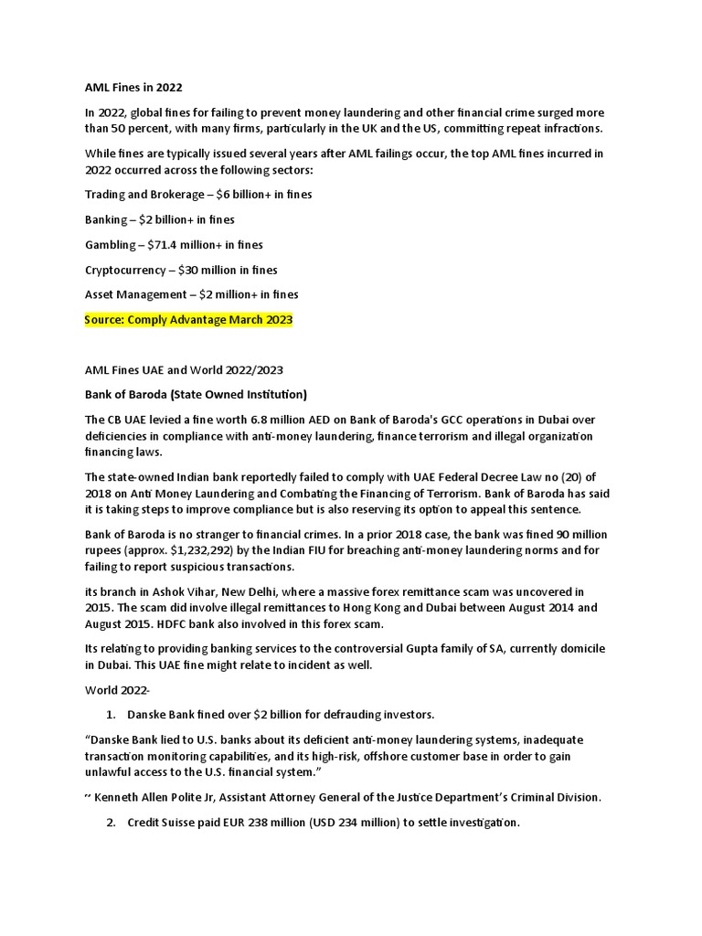 2022 Global AML Fines Overview | PDF | Money Laundering | Insurance Broker