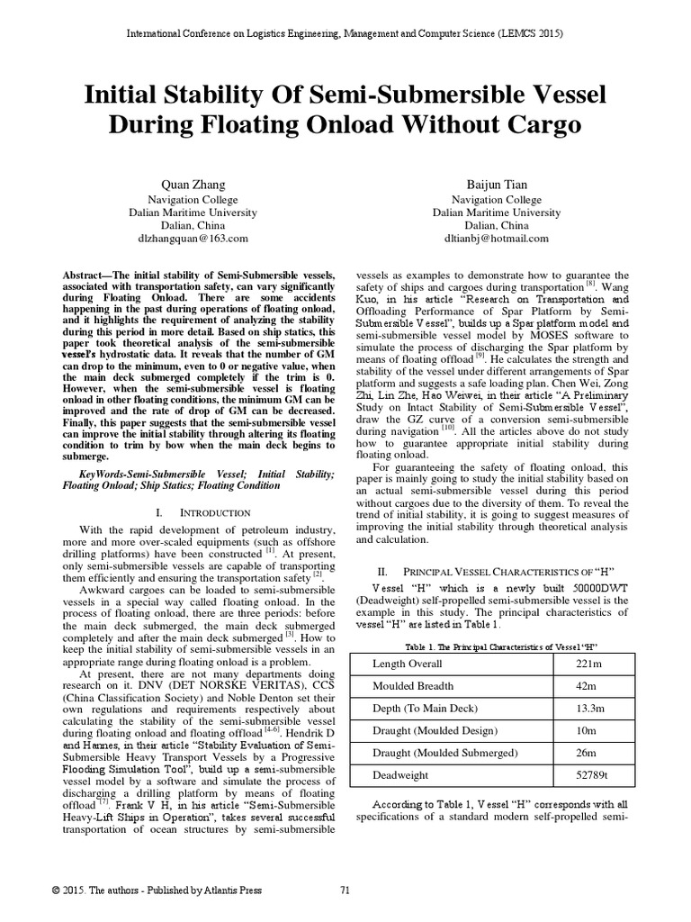 Initial Stability of Semi-Submersible Vessel During Floating Onload Without Cargo | PDF ...