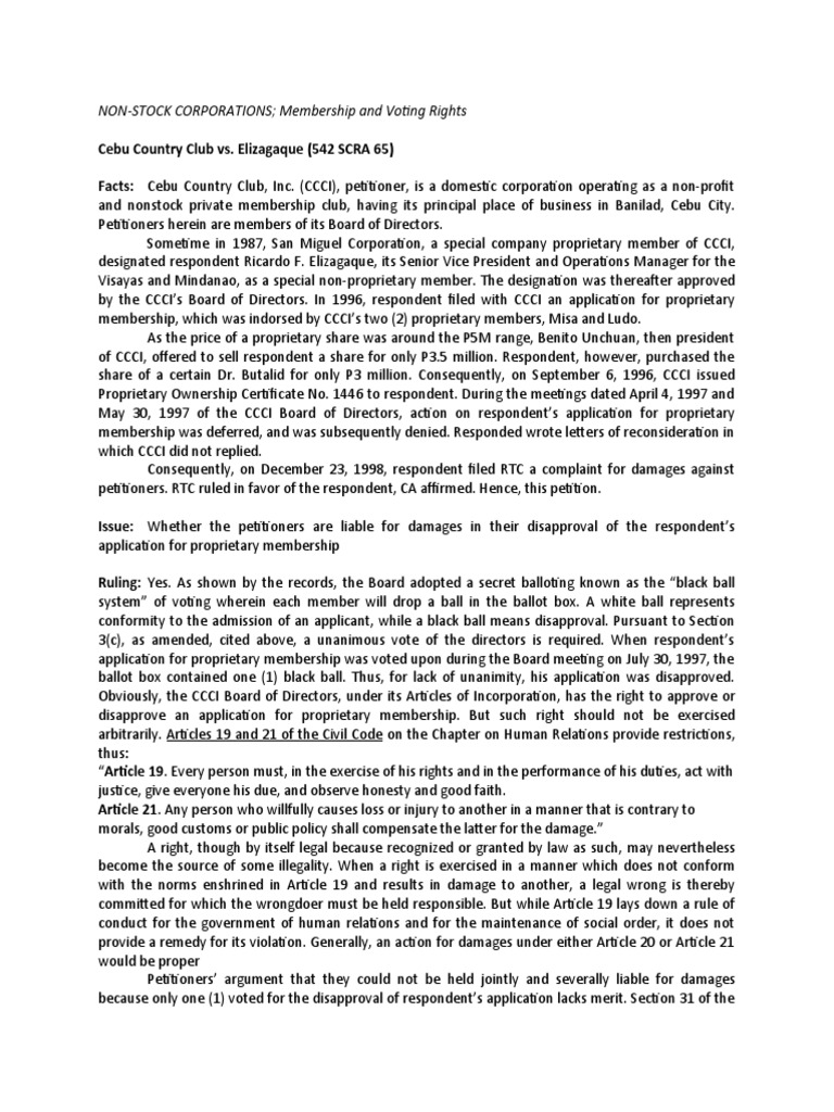 Cebu Country Club vs. Elizagaque (542 SCRA 65) | PDF | Board Of ...