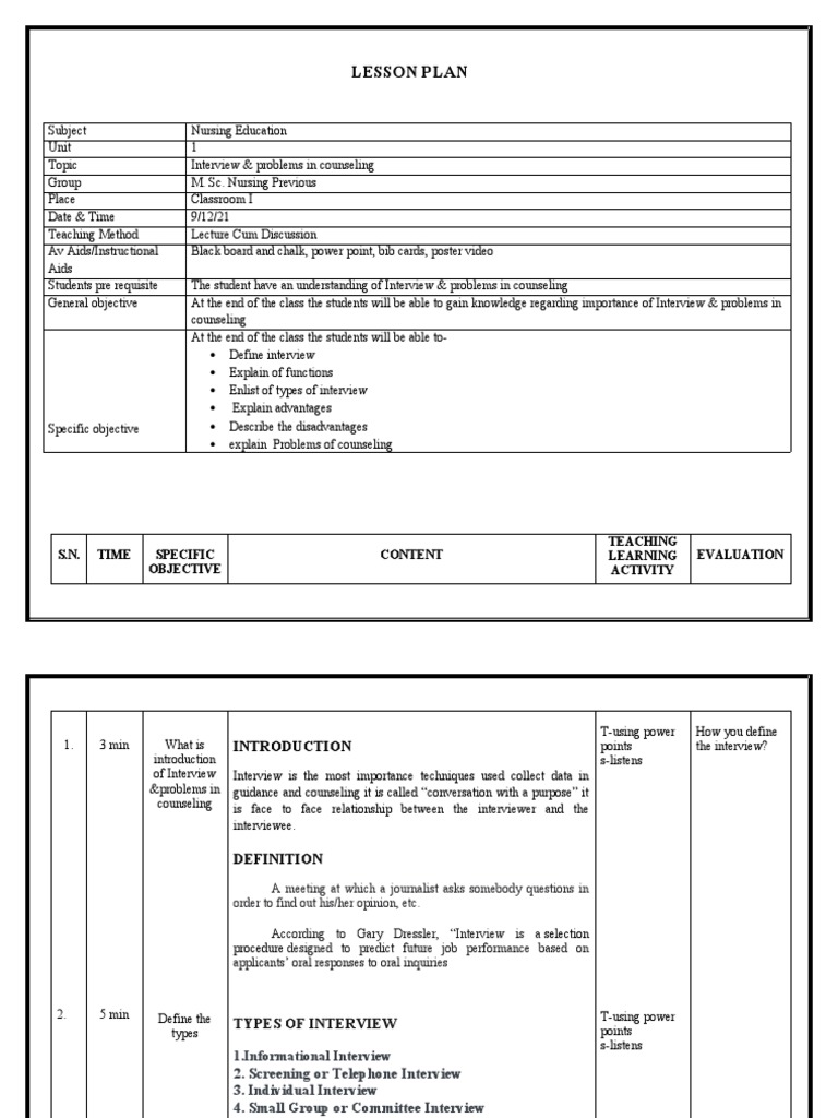 Lesson Plan of Intervi) | Download Free PDF | Interview | Job Interview