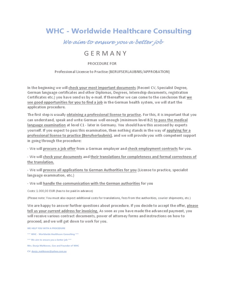 WHC - Worldwide Healthcare Consulting: Germany | PDF