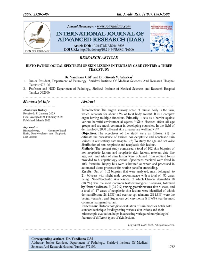 Skin Lesions Study: Histopathology Insights | PDF | Causes Of Death ...