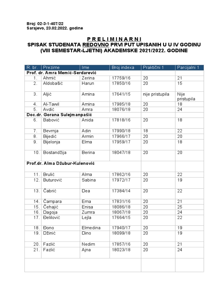 BHS IV GODINA, Prvi Praktični I Parcijalni Ispit | PDF