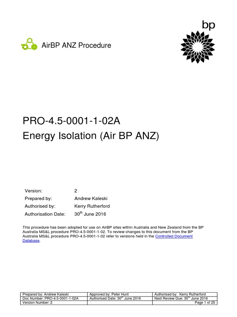 Energy Isolation Procedure for AirBP ANZ | PDF | Mechanical Engineering