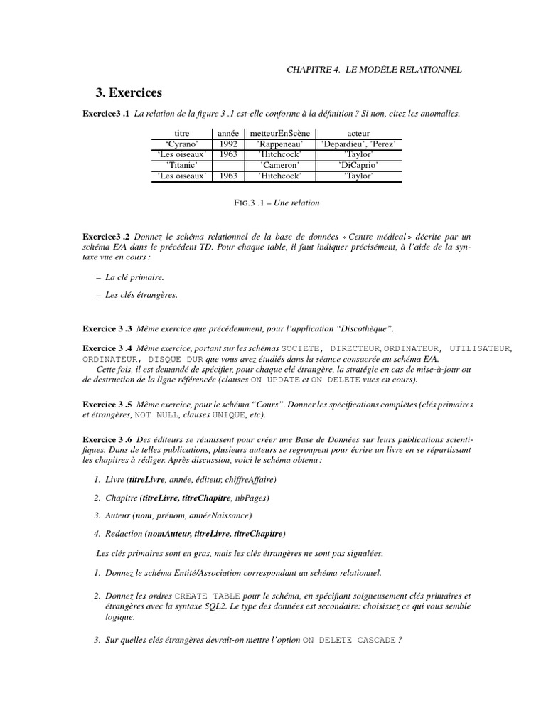 Schéma relationnel et exercices SQL | PDF | Bases de données | Données ...