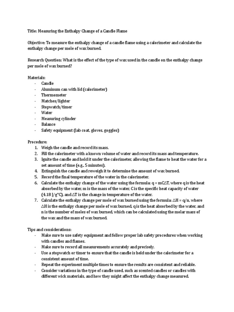 Enthalpy Change Lab Candle | PDF | Candle | Heat