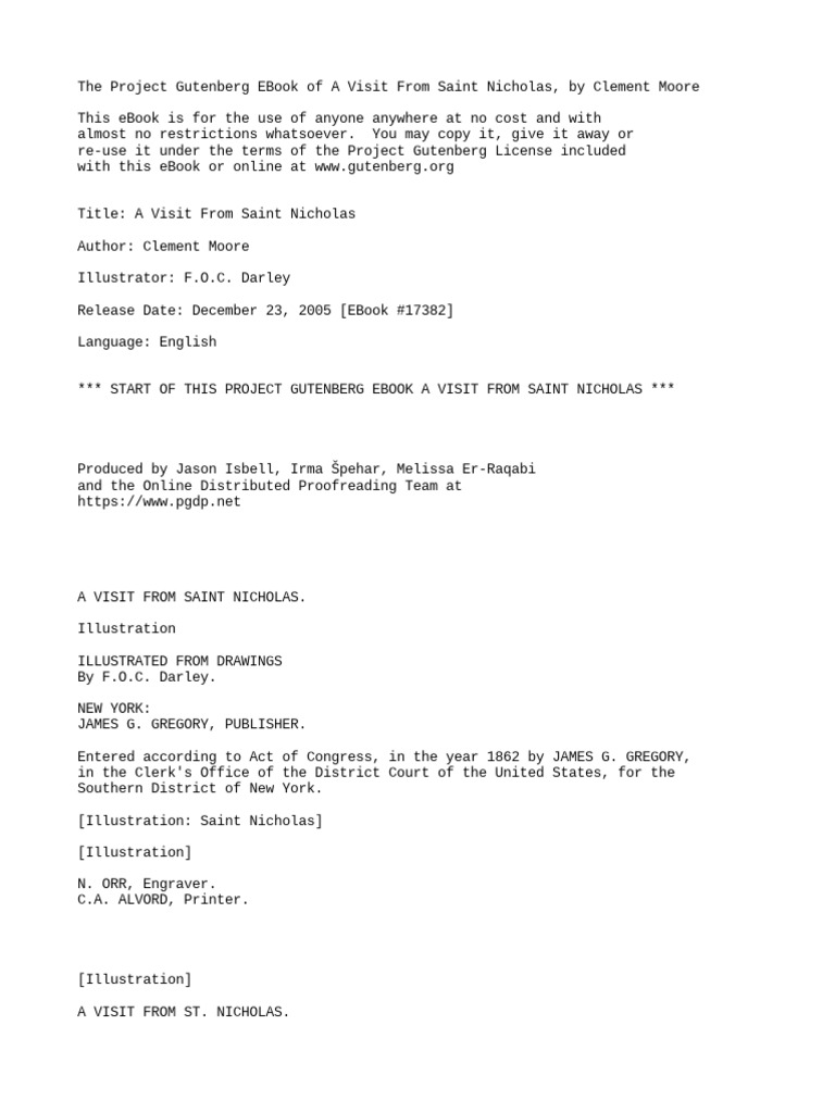 A Visit From Saint Nicholas by Clement Clarke Moore | PDF | Project ...