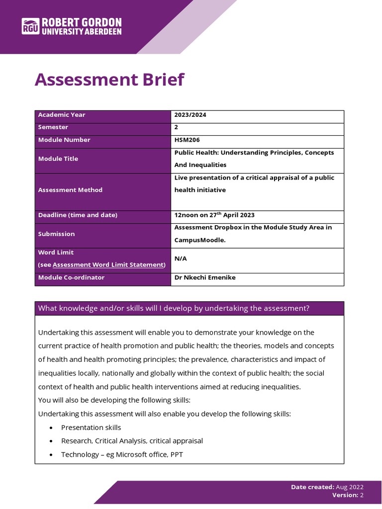 HSM206 Assessment Brief | PDF | Public Health | Critical Thinking
