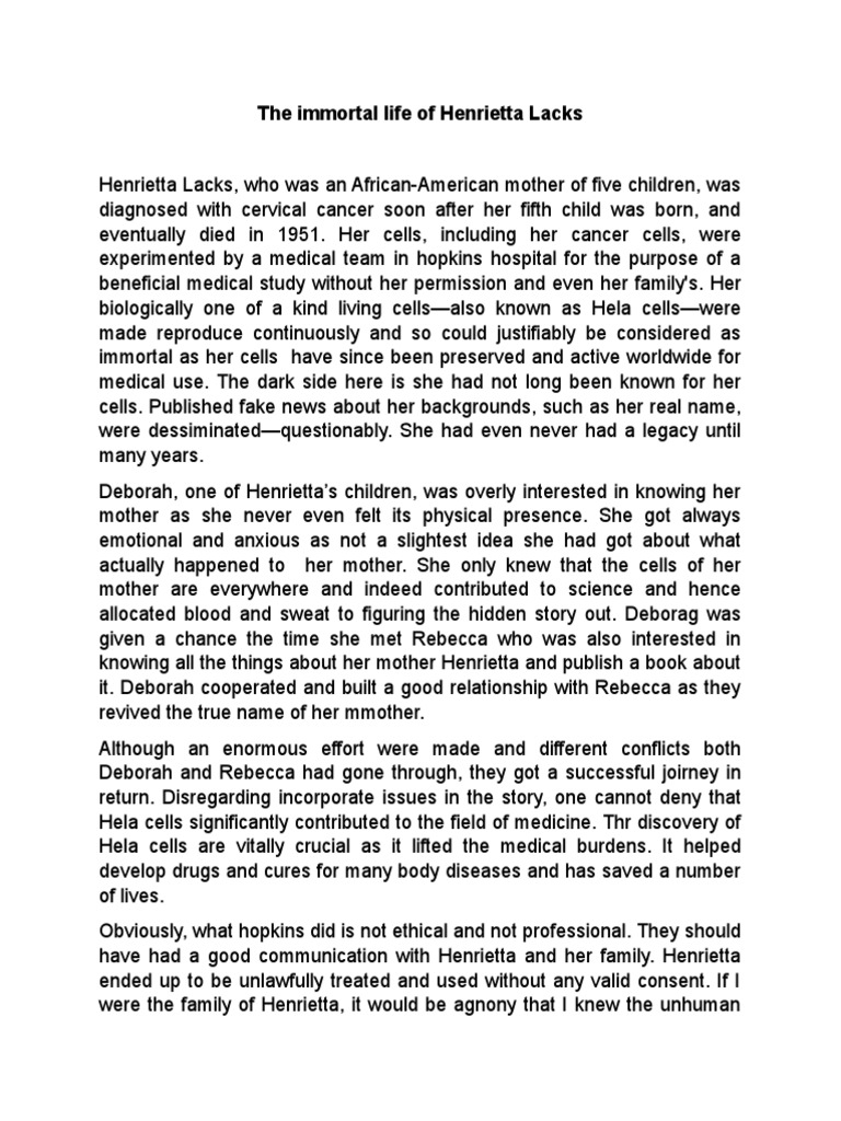 The Immortal Life of Henrietta Lacks | PDF | Medicine | Health Care