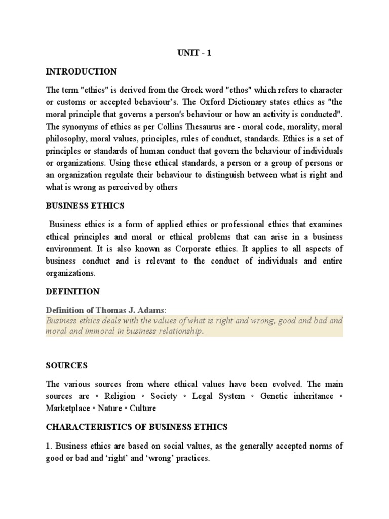 Unit - 1 BE&CSR | Download Free PDF | Business Ethics | Morality