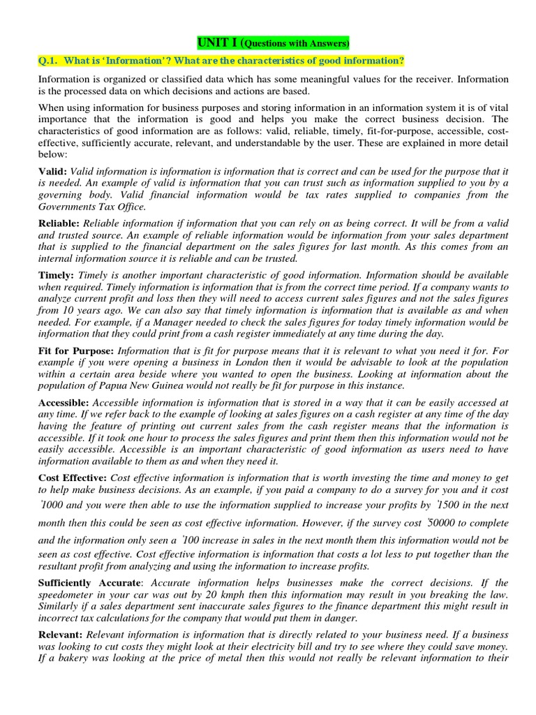 BBA 603 MANAGEMENT INFORMATION SYSTEM Notes Unit I and Unit II | PDF ...