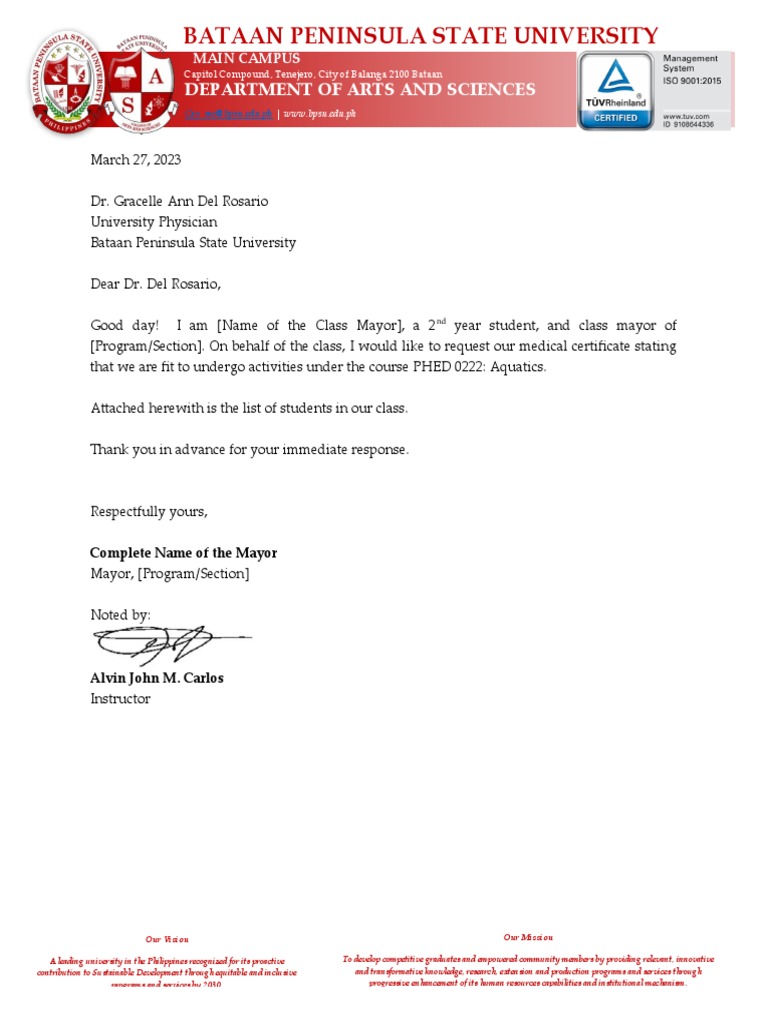 Request Letter For Medical Certificate | PDF