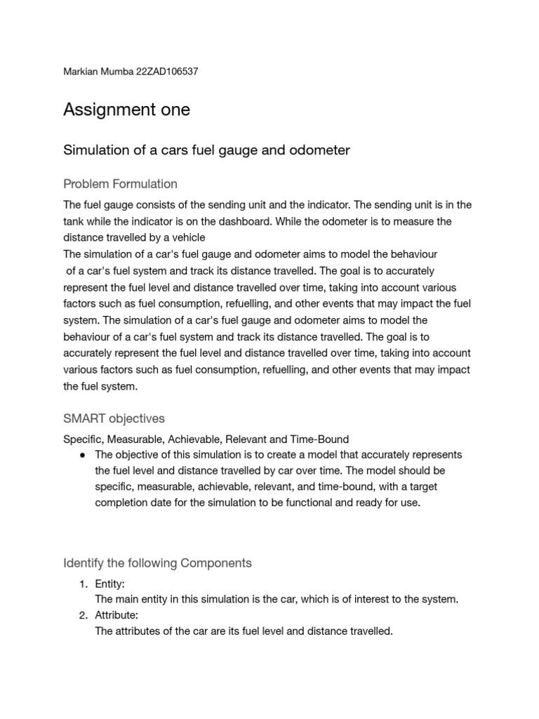 Assignment One | PDF | Simulation | Fuel Economy In Automobiles
