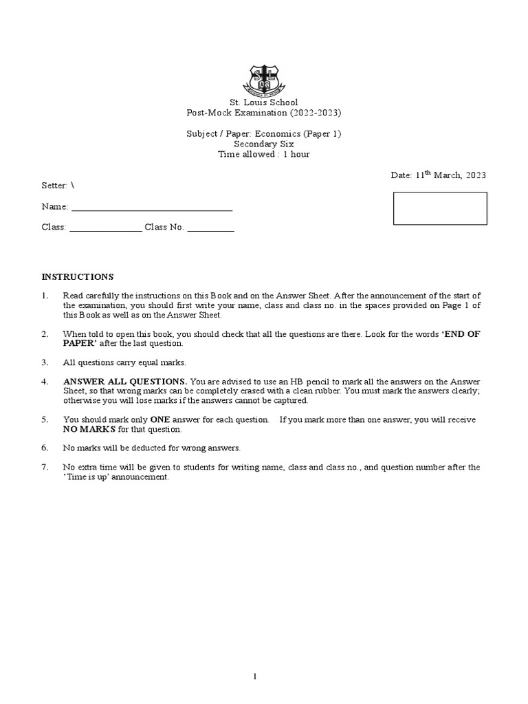 2022-23 S6 Post-Mock Exam - Paper 1 (Student's Copy) | PDF | Renminbi ... 2022-23 S6 Post-Mock Exam - Paper 1 (Student's Copy) | PDF | Renminbi ...