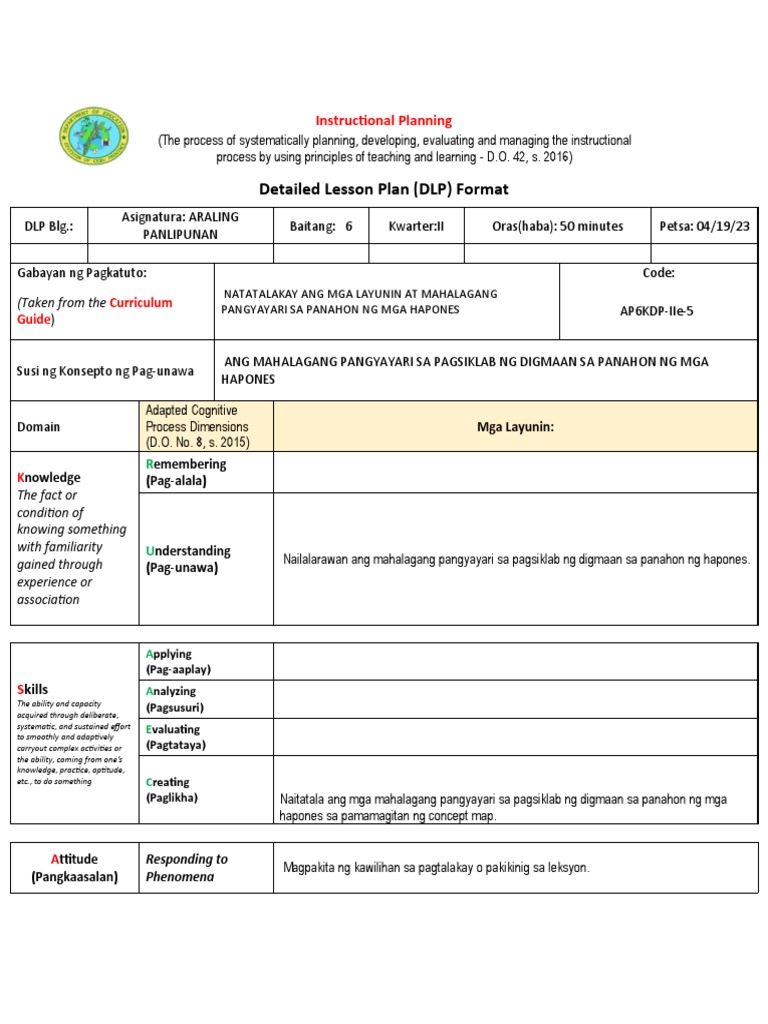 Detailed Lesson Plan (DLP) Format: Instructional Planning | PDF