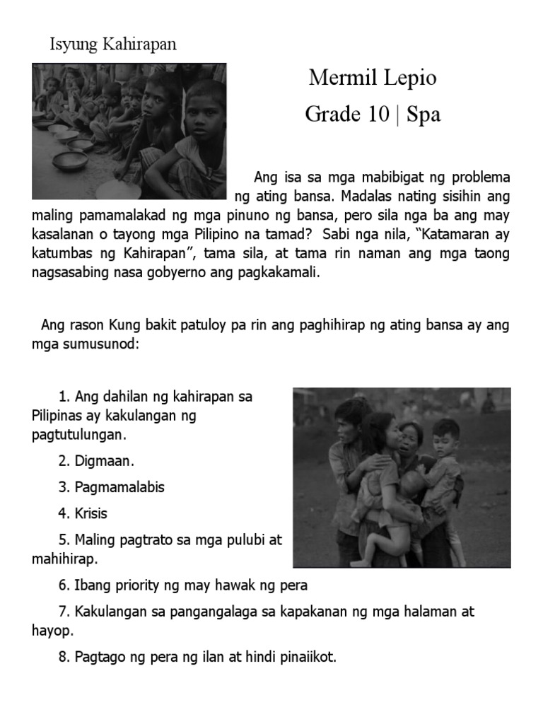 Mermil Lepio Grade 10 - Spa: Isyung Kahirapan | PDF
