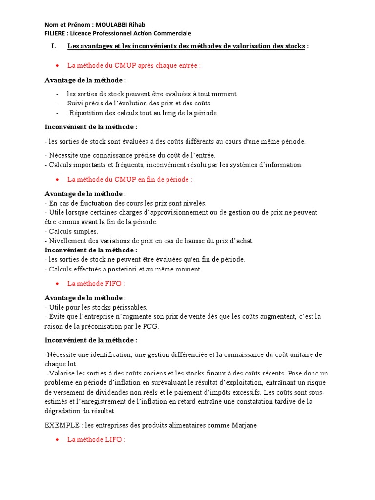 Avantages et inconvénients des méthodes de valorisation des stocks ...