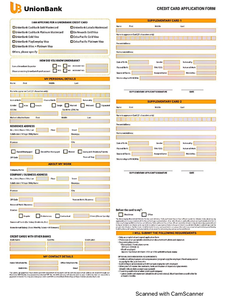 Unionbank Credit Card Application Form | PDF