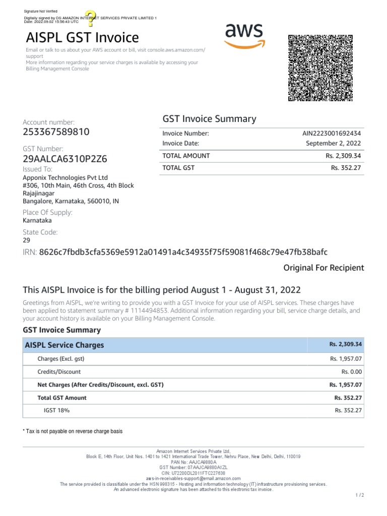 AWS GST Invoice for Apponix | PDF | Invoice | Cyberspace