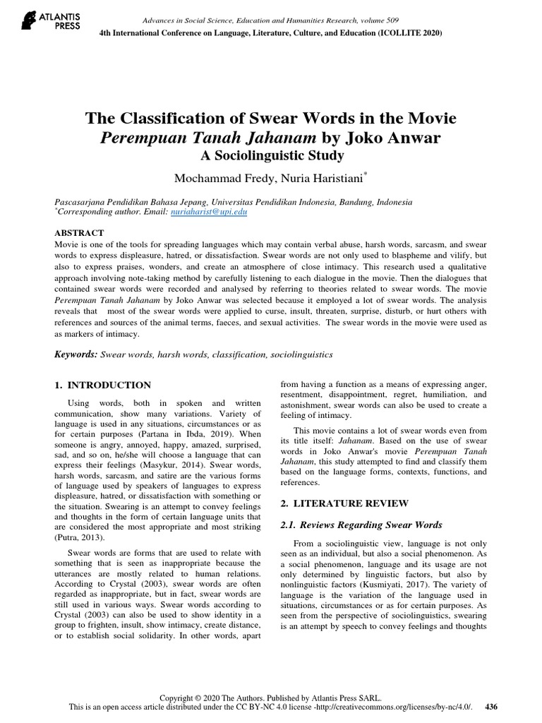 The Classification of Swear Words in The Movie: Perempuan Tanah Jahanam by Joko Anwar | PDF ...