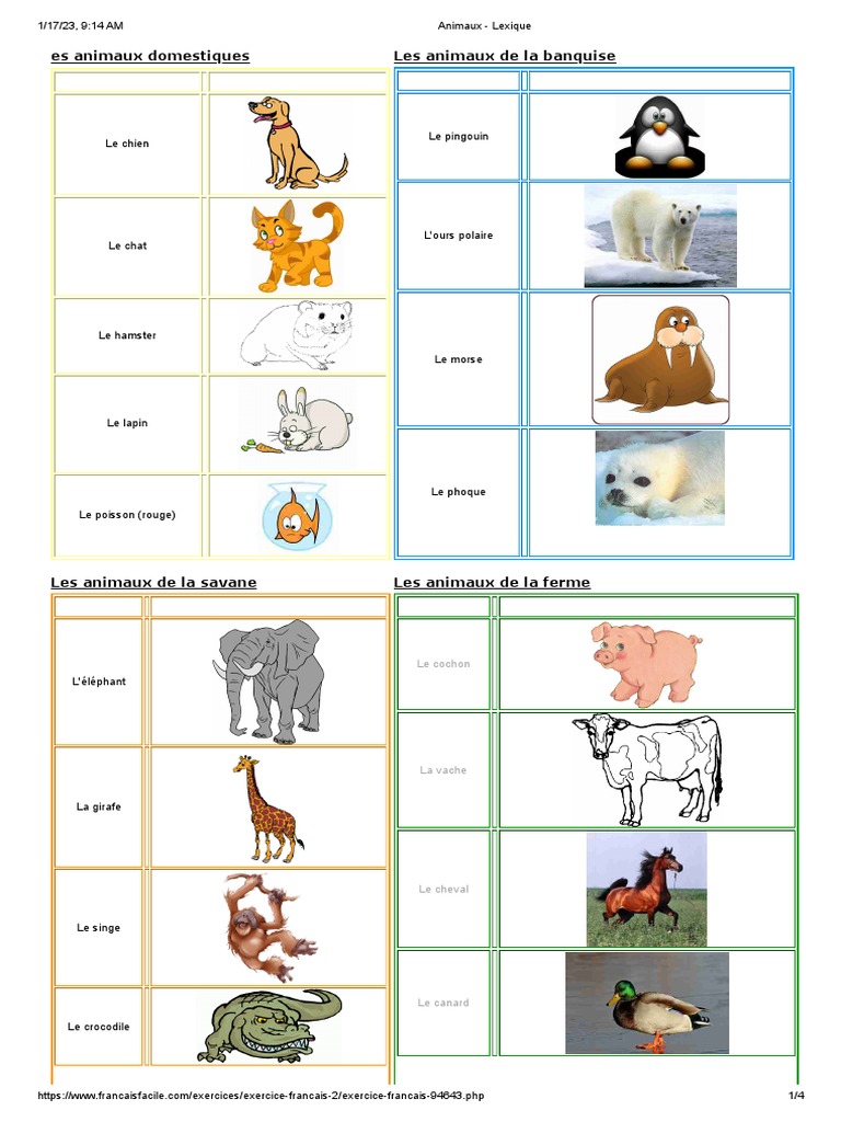 Lexique des Animaux en Français | PDF | Organismes | Mammifères