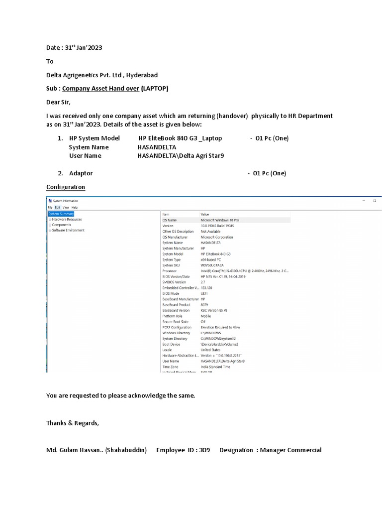 Laptop Asset Handover | PDF