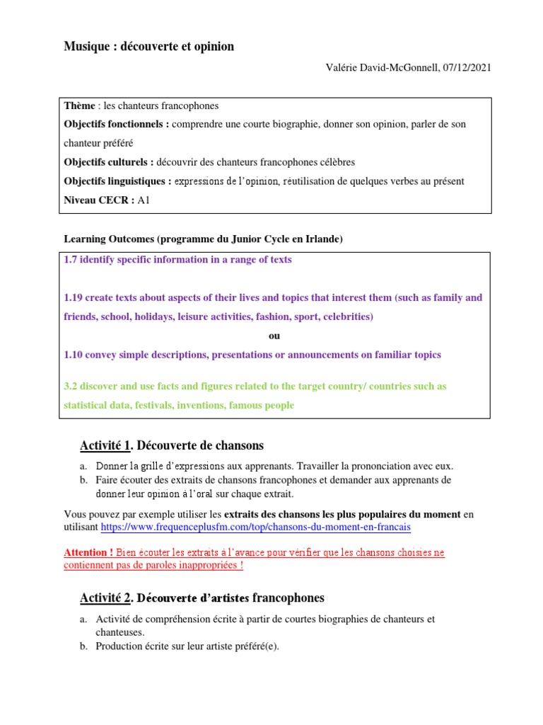 Découverte des Chanteurs Francophones | PDF | Musiciens | Musiciens ...