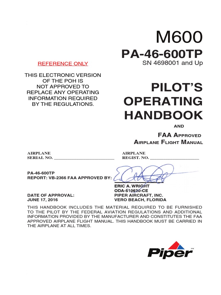 PA-46-600TP Pilot'S Operating Handbook: Reference Only | PDF | Airspeed ...