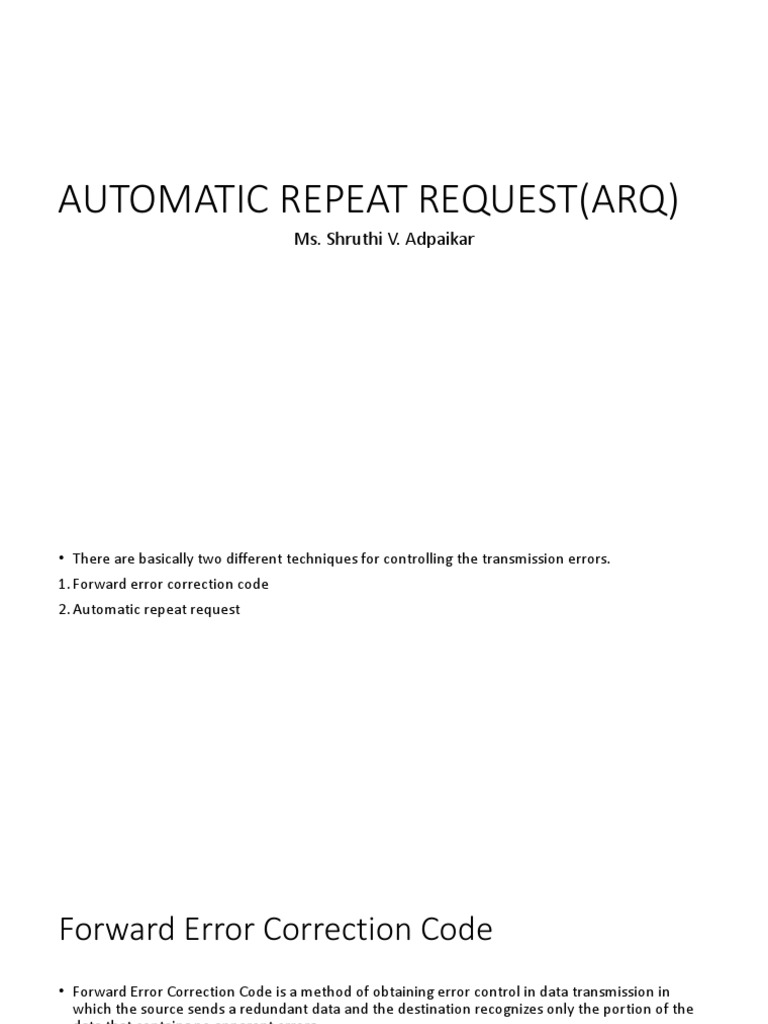 Automatic Repeat Request Arq Pdf Error Detection And Correction Networking Standards