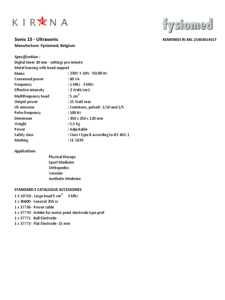 Sonic 15 Ultrasonic Device Specs | PDF