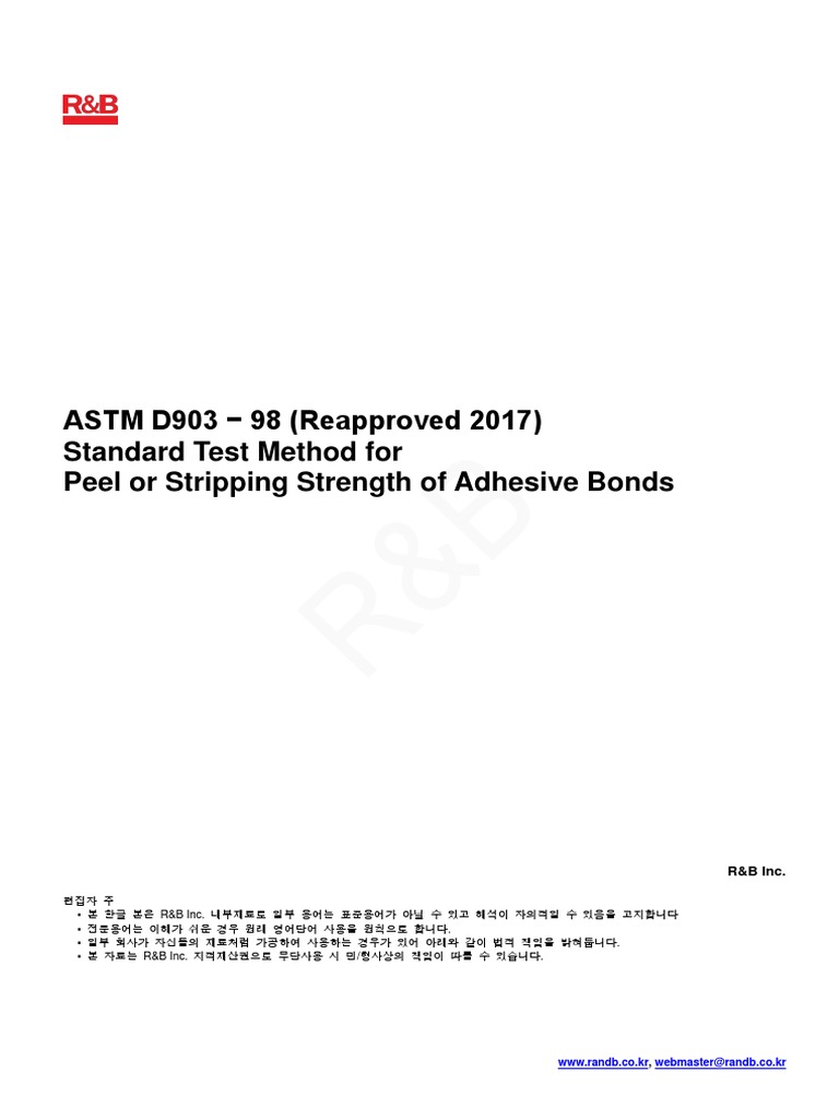 ASTM D903 Peel or Stripping Strength of Adhesive Bonds 한글 | PDF
