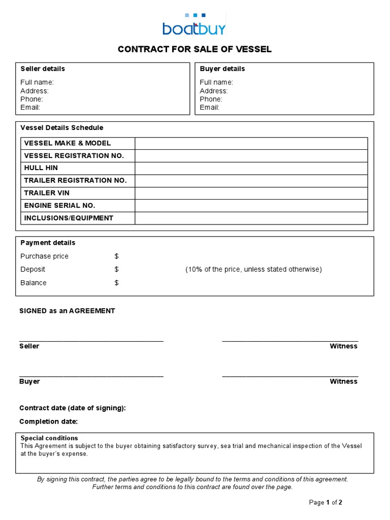 Boat Purchase Agreement Template | PDF | Sales | Procurement