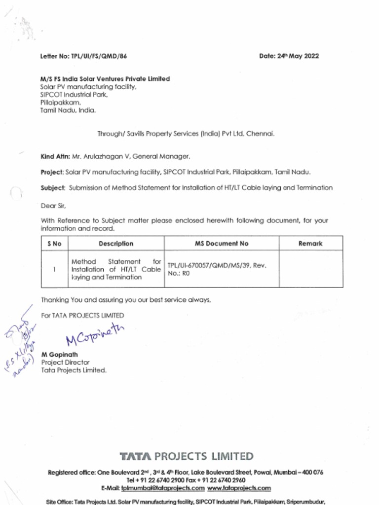 Method Statement For Cable Laying and Termination | PDF