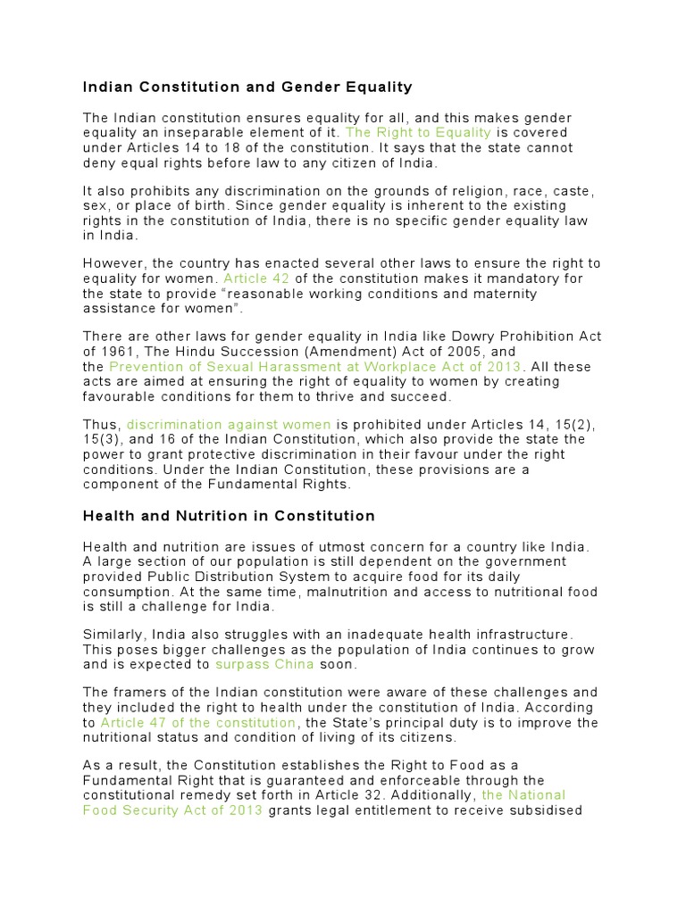 Indian Constitution and Gender Equality | PDF | Constitution | Human Rights