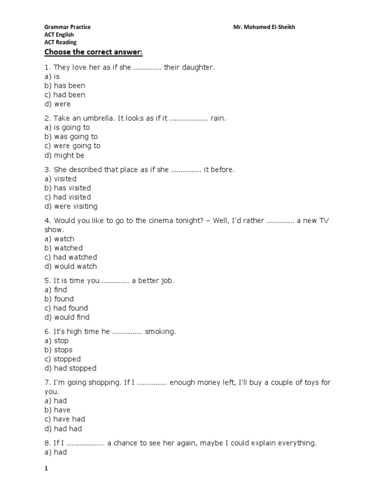 ACT English Grammar Practice Exercises | PDF