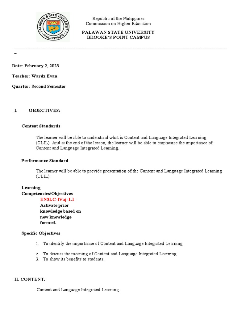 Clil Lesson Plan | Download Free PDF | Learning | Psychological Concepts