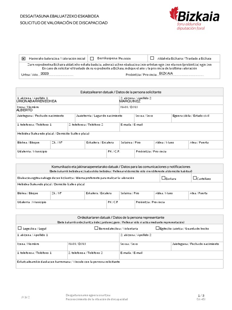 S845_Solicitud de Valoración discapacidad_v4 LOPD (rellenable) | PDF | Gobierno y personalidad ...