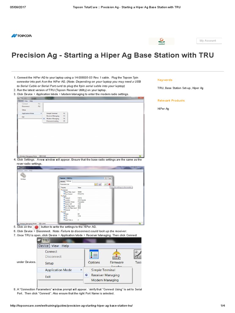 Topcon TotalCare - Precision Ag - Starting A Hiper Ag Base Station With TRU | PDF | Laptop | Usb
