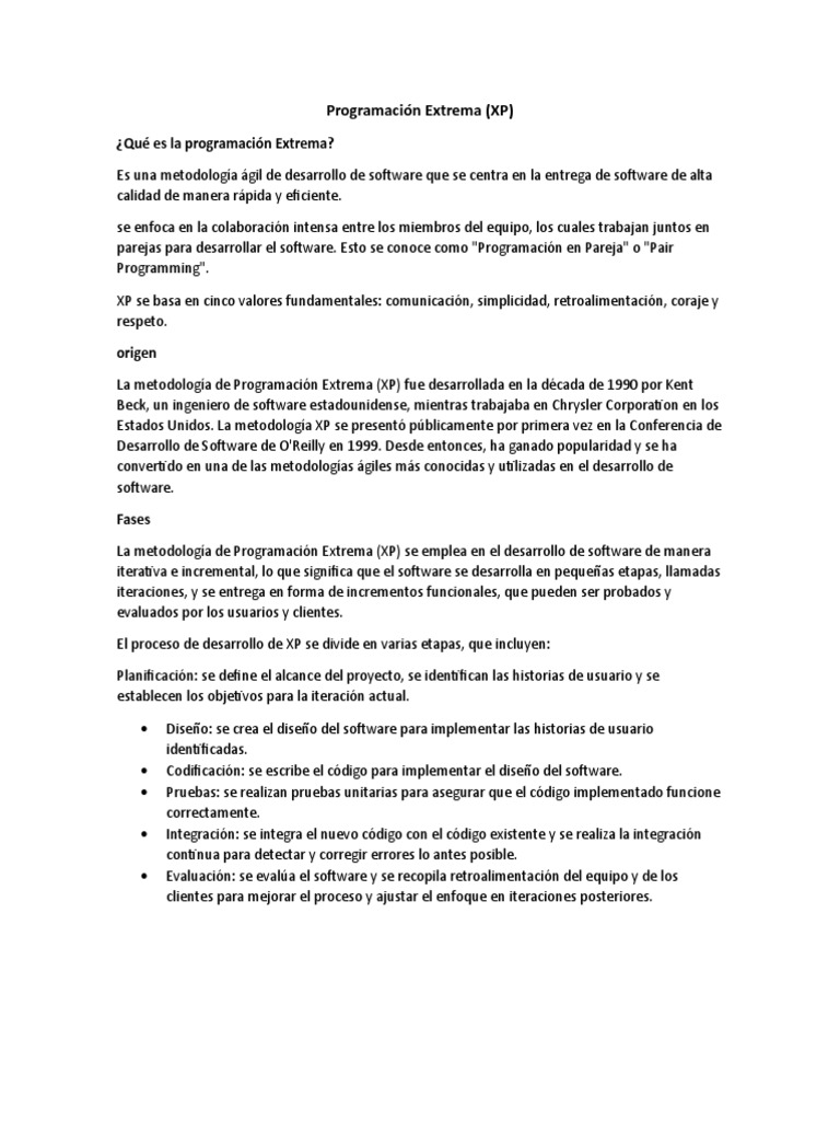 Programación Extrema | PDF | Software | Ingeniería de software