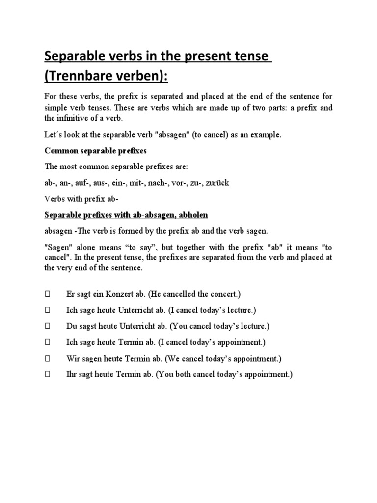 Separable-Verbs in German | PDF