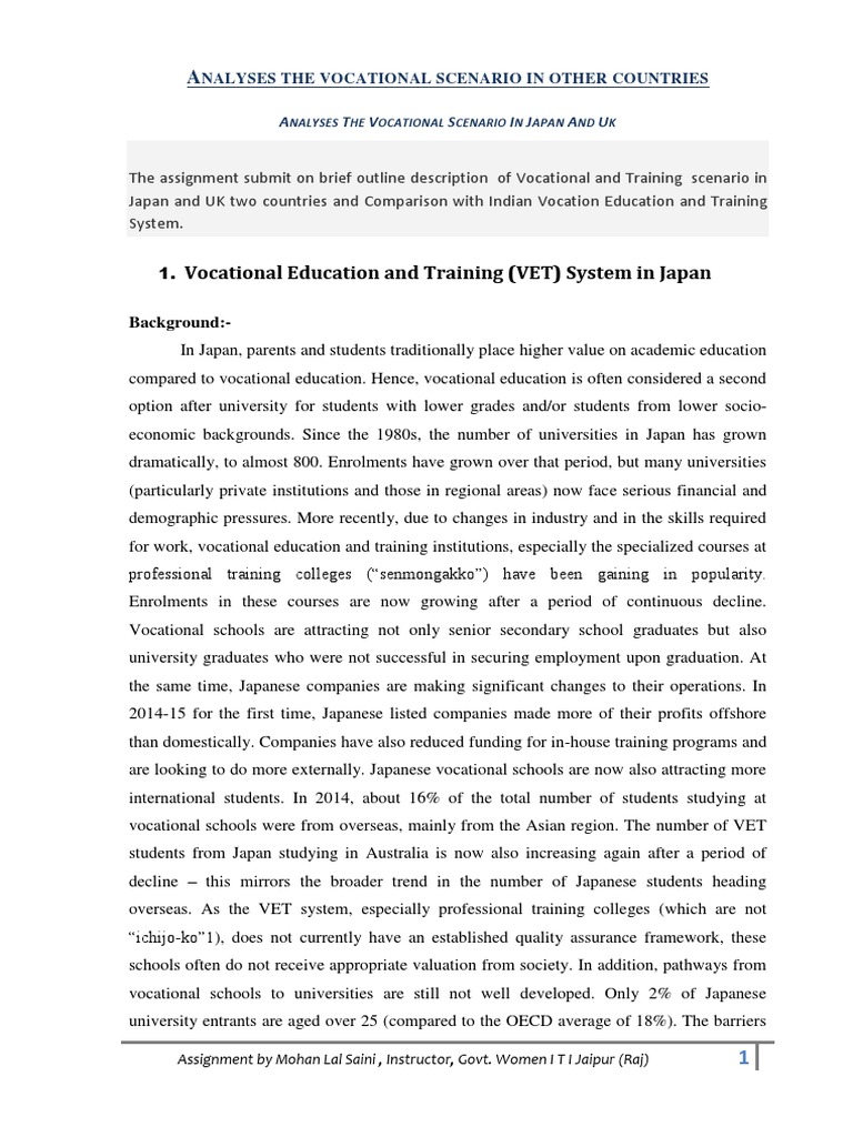Vocational Scenario in Other Countries | PDF | Vocational Education | Apprenticeship