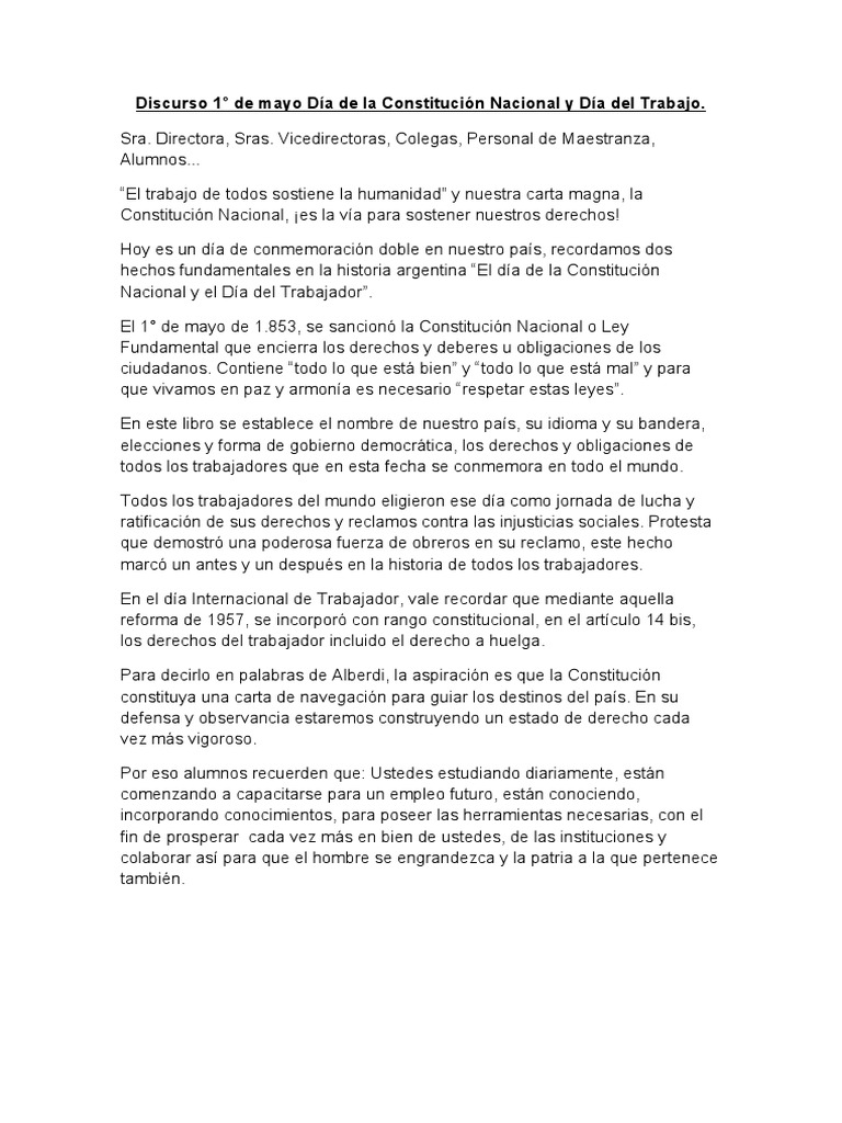 Discurso Dia Del Trabajador | PDF