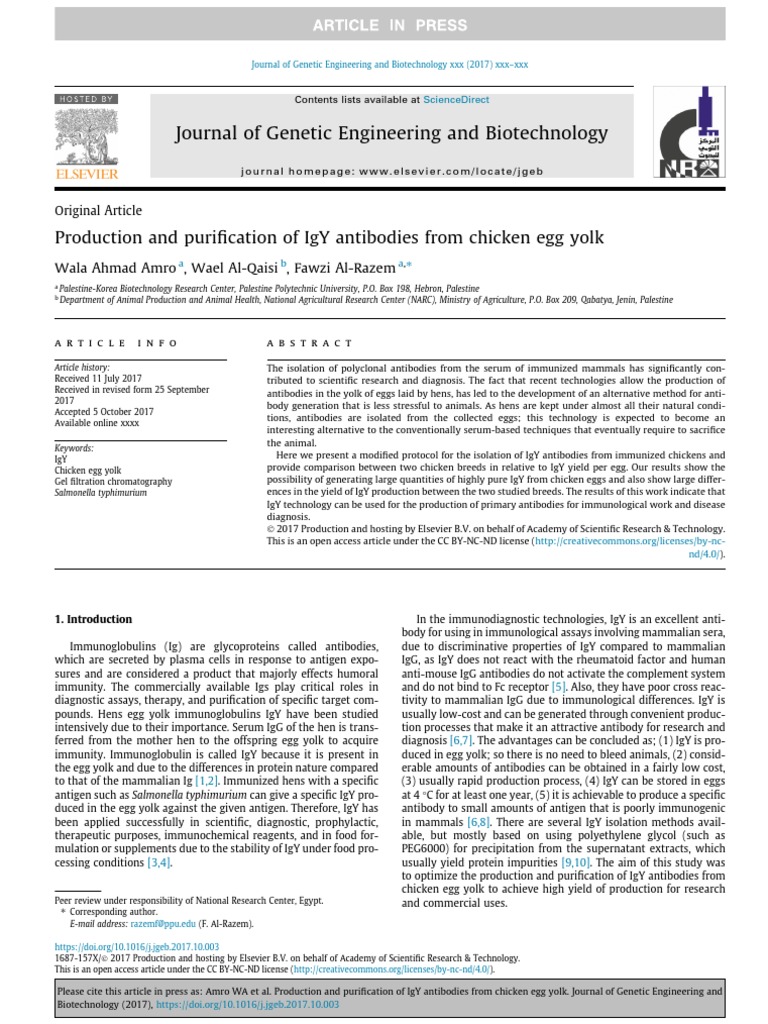 Production & Purification of IgY | PDF | Protein Purification | Antibody