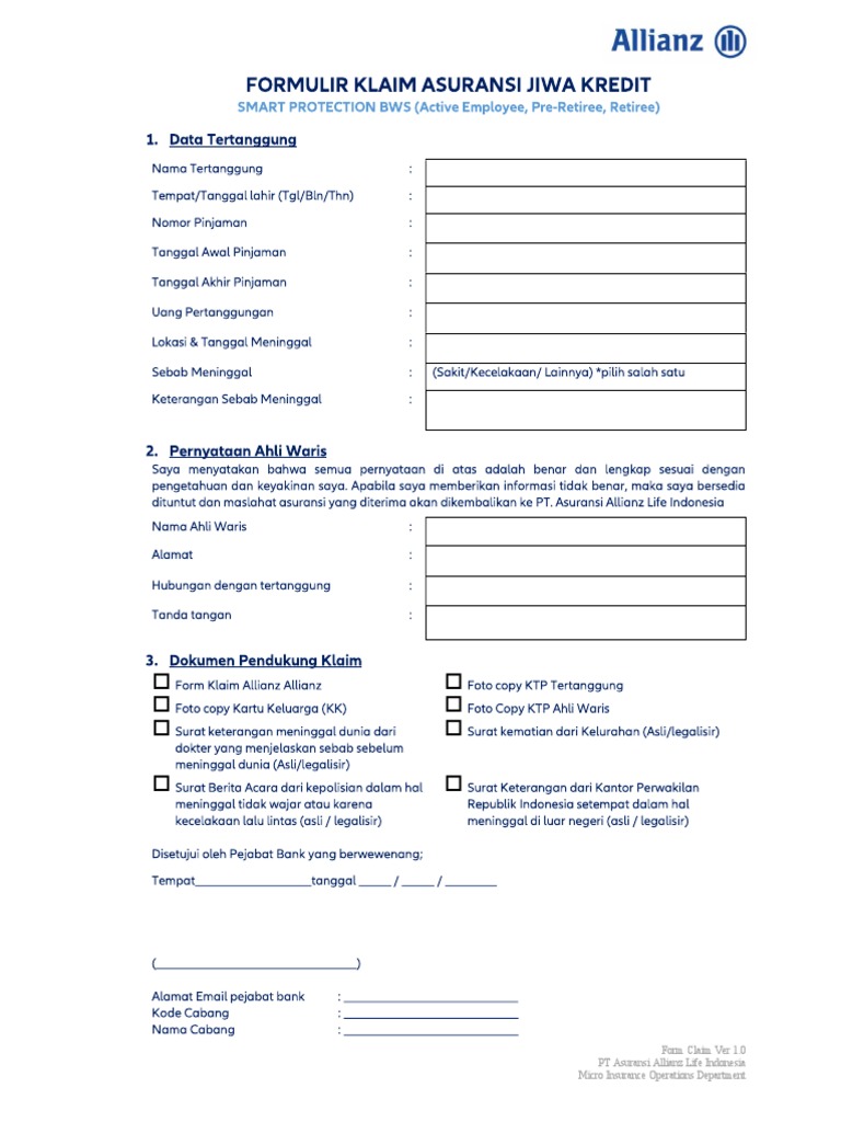 Form Klaim Allianz V1.0 - BWS | PDF