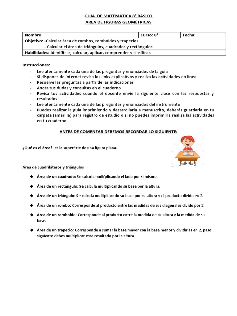 GUIA 3 - 2 Periodo PERIMETRO Y AREAS DE FIGURAS GEOMETRICAS | PDF ...