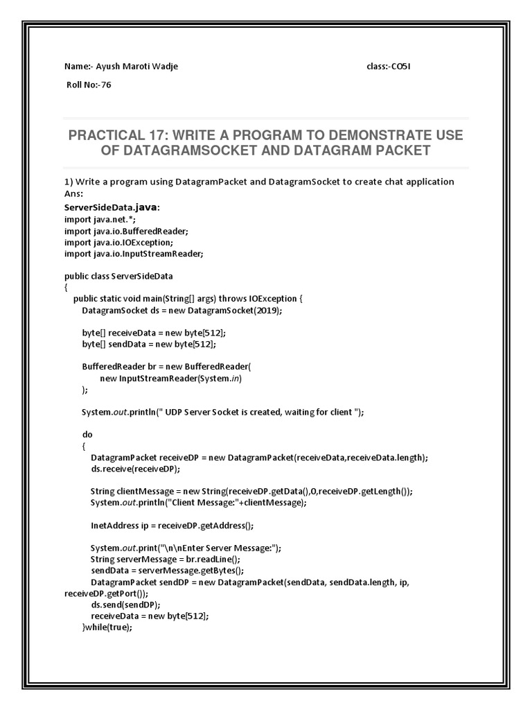 Practical No 17 Pdf Network Socket Computing 