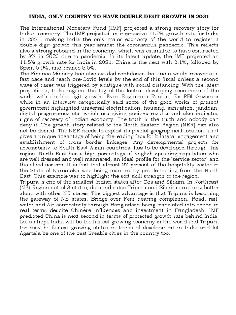 Double Digit Growth | PDF | International Monetary Fund | Economy Of India