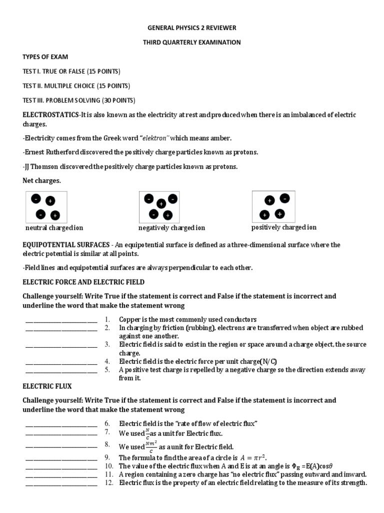 General Physics 2 Exam Reviewer | PDF | Electric Charge | Electricity